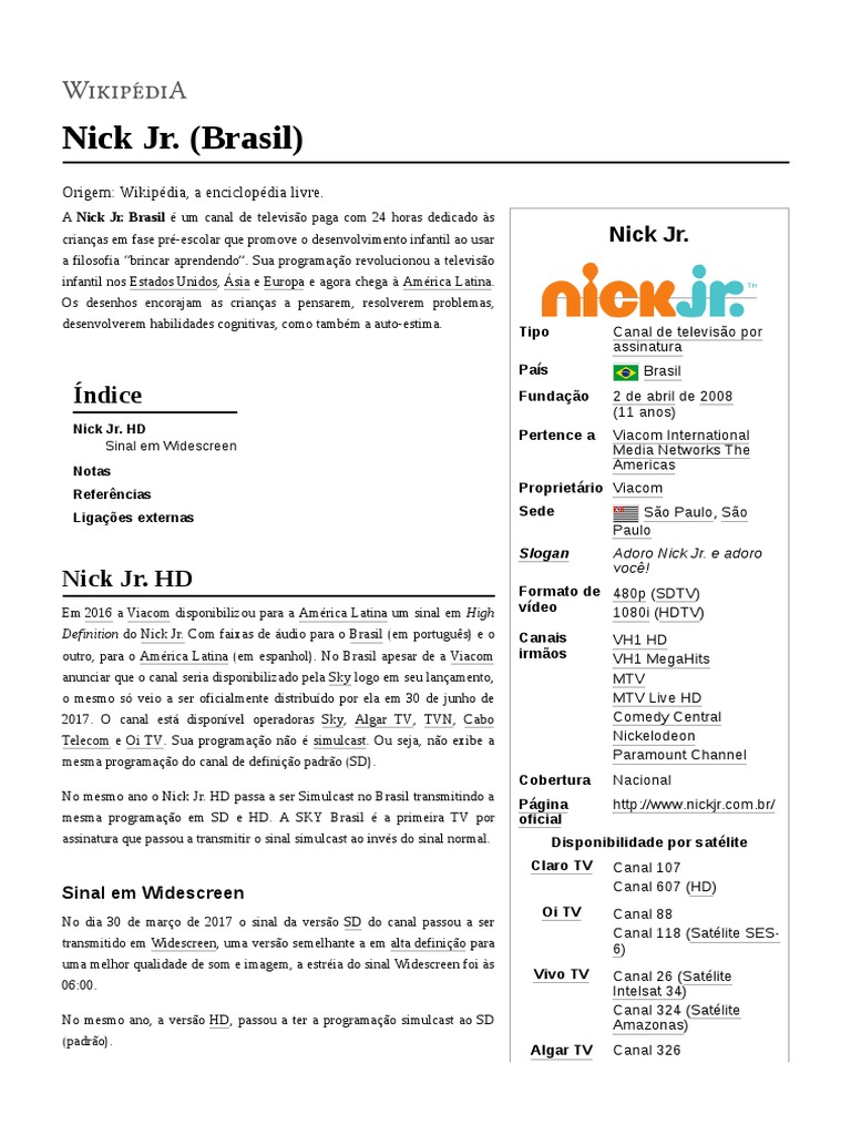 Nick Jr. (Brasil) | PDF | Viacom | Televisão por assinatura