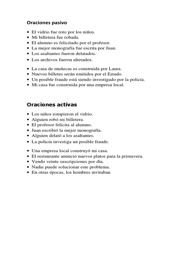 Oraciones activas y pasivas con vidrio | PDF