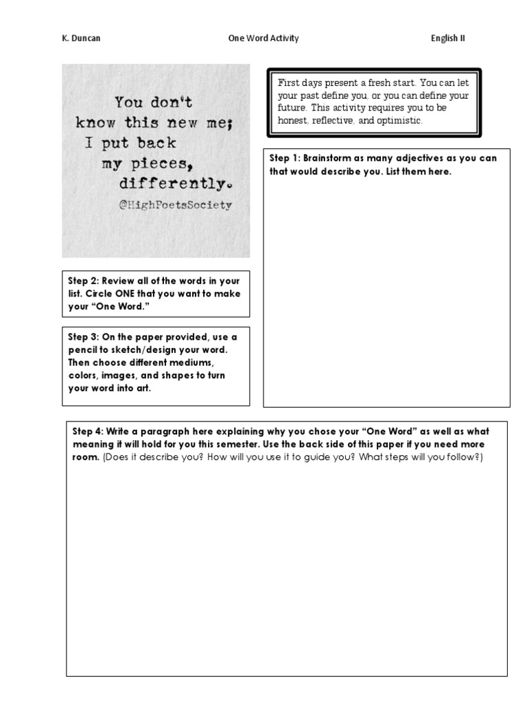 One Word Activity | PDF