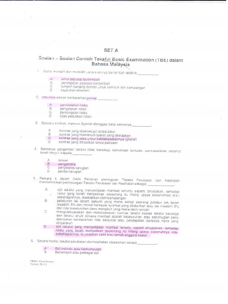 Tbe Exam Questions Takaful Extra PDF | PDF