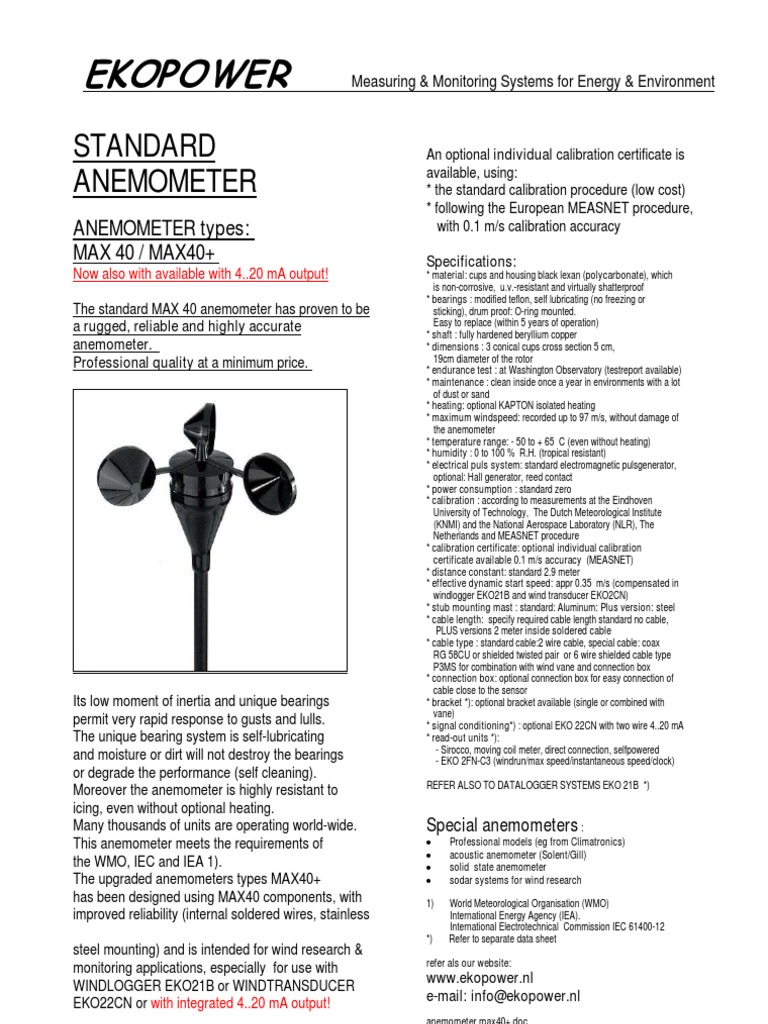 Anemometer Max40+ | PDF | Calibration | International Energy Agency