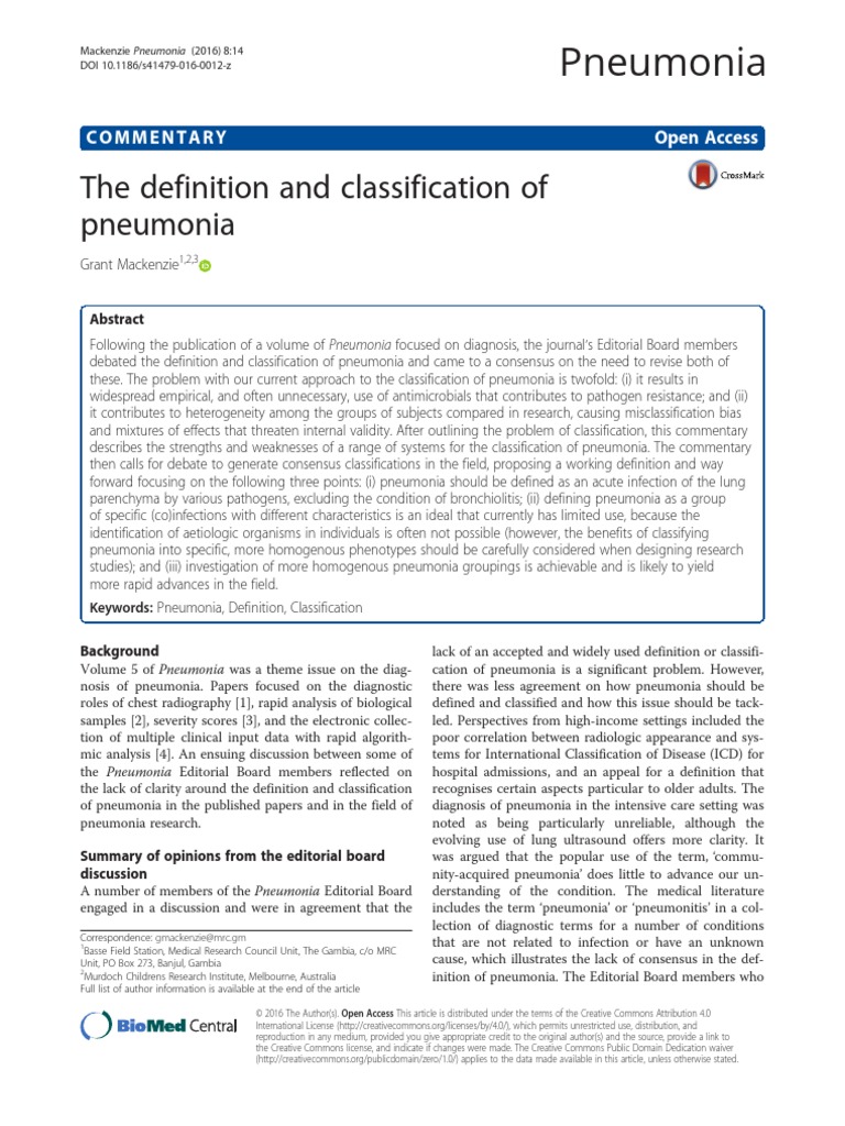 Pneumonia: The Definition and Classification of Pneumonia | PDF ...