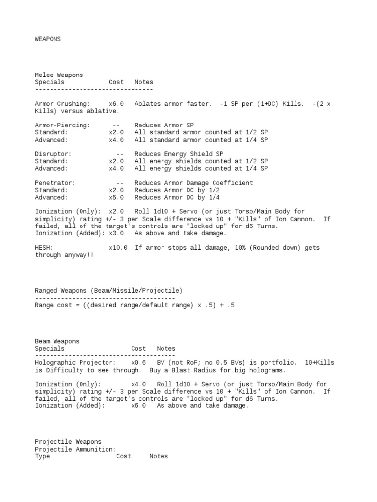 Additional Mekton Zeta Weapon Creation Rules | PDF | Projectile Weapons ...