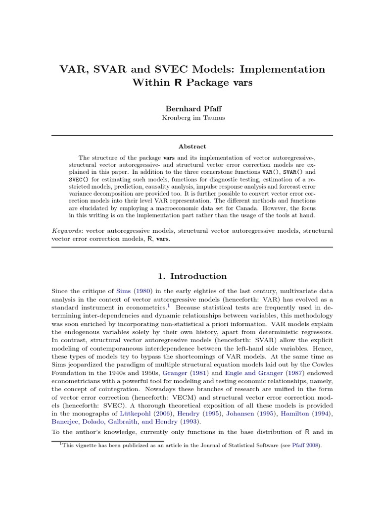 VAR, SVAR and SVEC Models: Implementation Within R Package Vars | PDF | Vector Autoregression ...