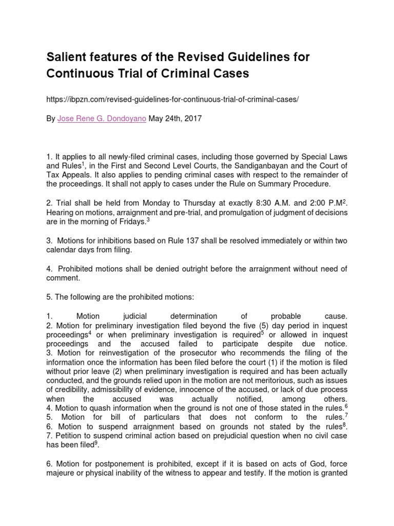 Salient Features of The Revised Guidelines For Continuous Trial of ...