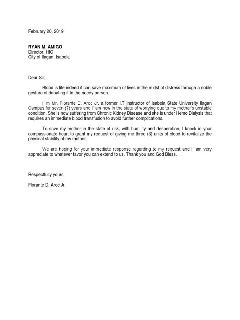 Request Letter For Blood | PDF