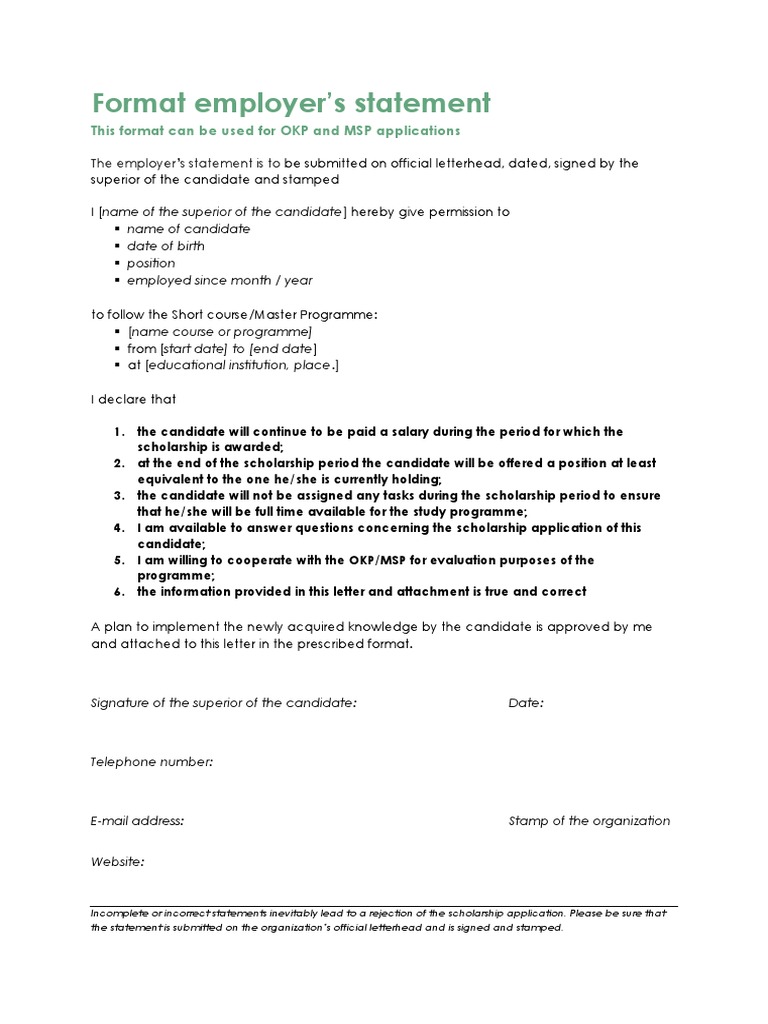 Format Employers Statement | PDF | Business