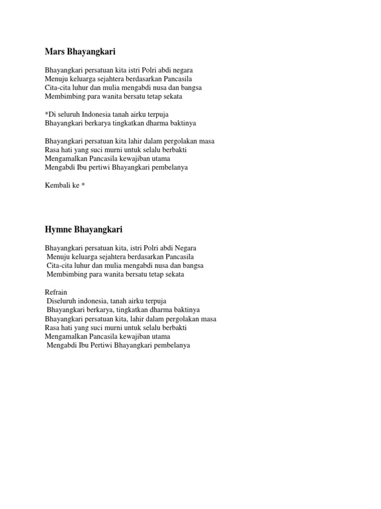 Lirik dan Teks Mars Bhayangkari | PDF | Memasak, Makanan, & Anggur ...