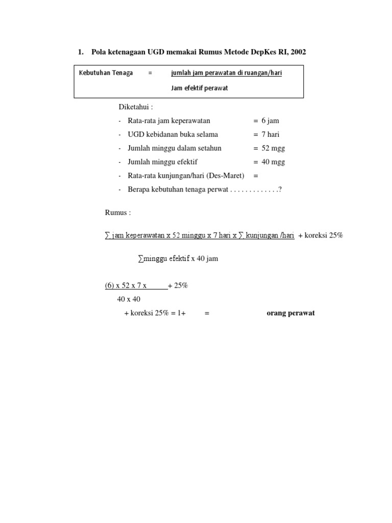 Pola Ketenagaan UGD Memakai Rumus Metode DepKes RI | PDF | Pengembangan ...
