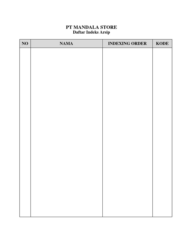 Form DAFTAR INDEKS ARSIP | PDF