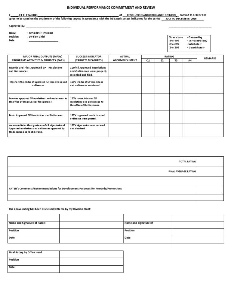 Individual Performance Commitment and Review | Download Free PDF ...