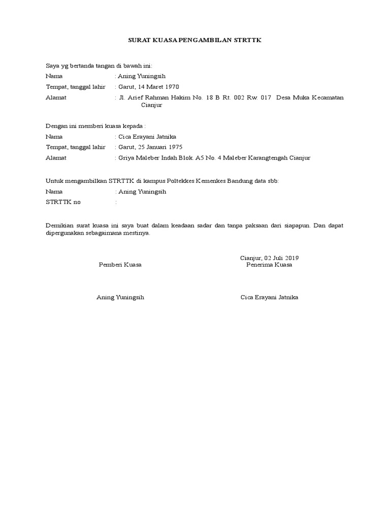 Surat Kuasa STRTTK | PDF