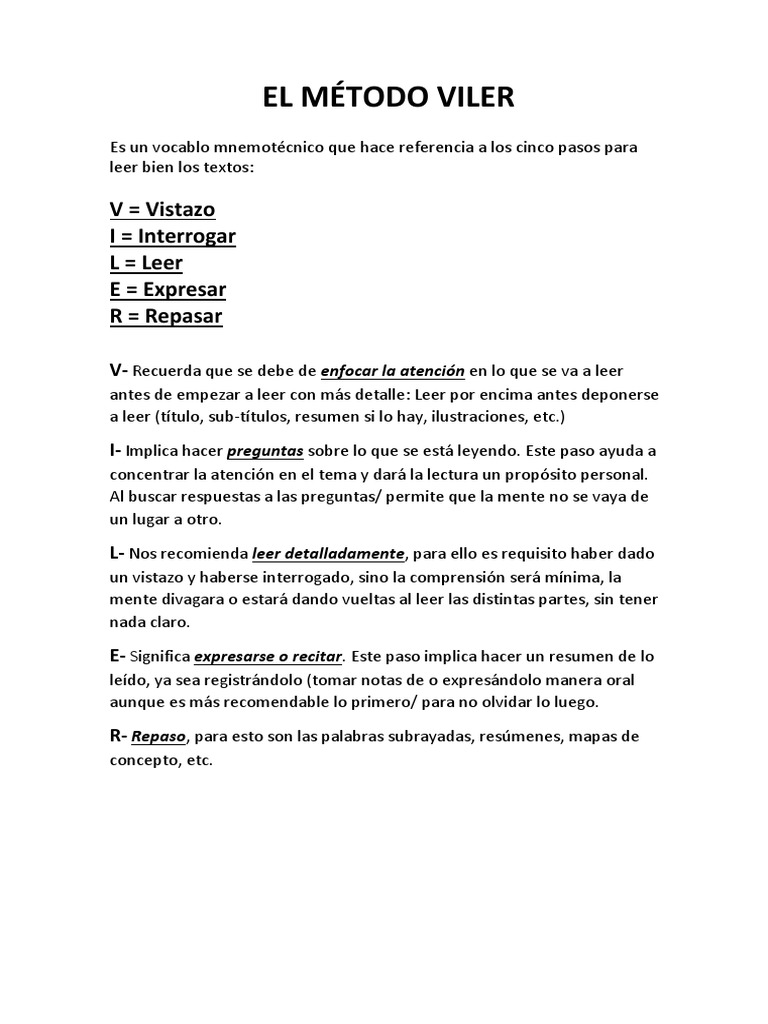 El Método Viler | Planificación | Evaluación