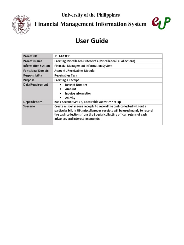 Creation of Miscellaneous Receipt | PDF | Receipt | Invoice
