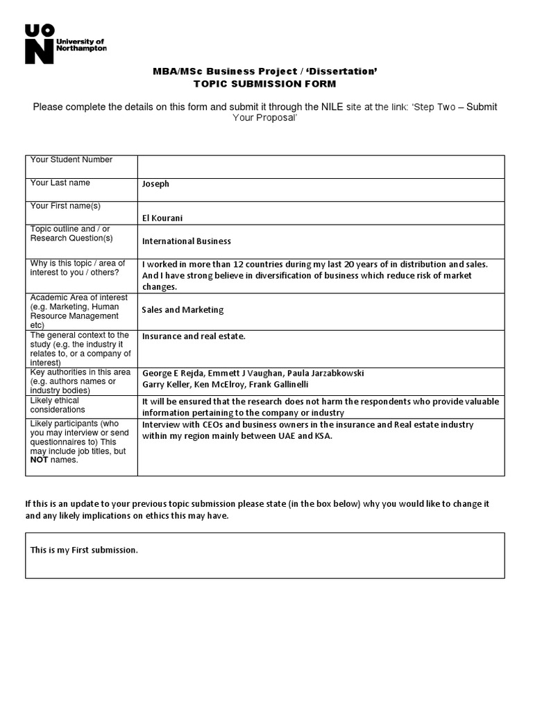 MBA MSC Research Project Topic Template 1 March 8 | PDF | Business