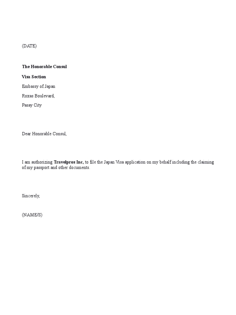 Japan Visa Authorization Letter | PDF