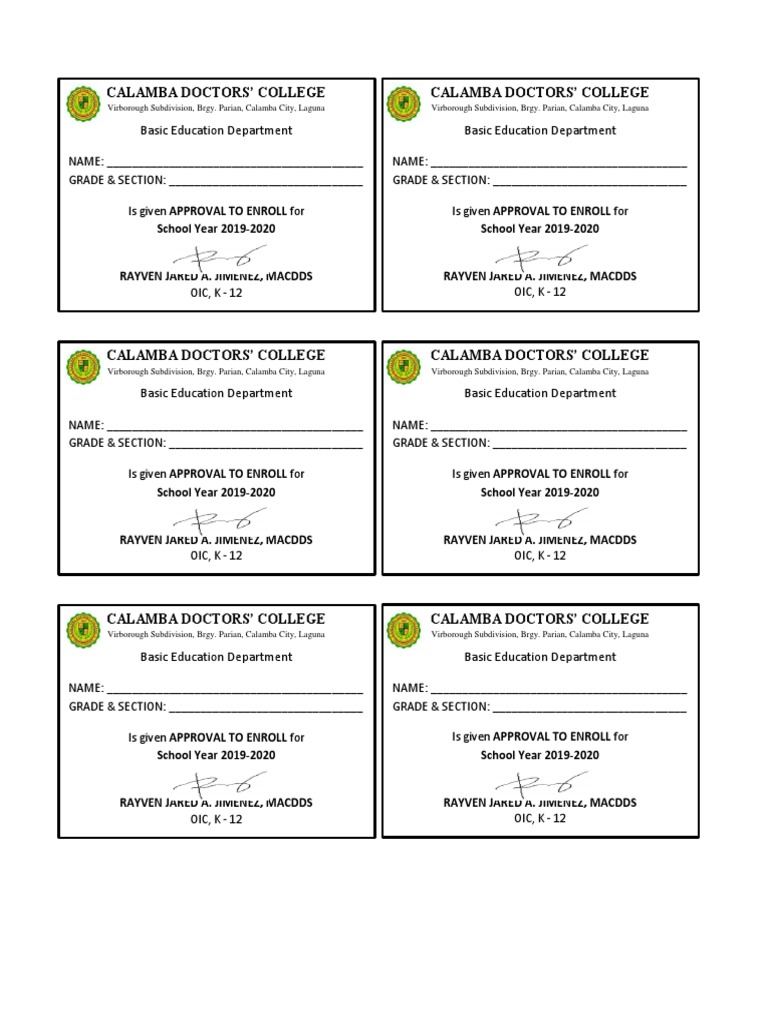 Elem Basic Permit To Enrol | PDF