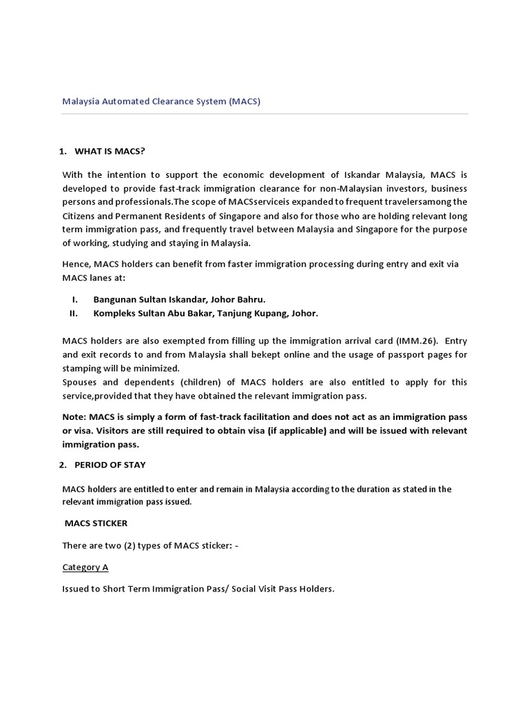 Malaysia Automated Clearance System (MACS) | PDF | Passport | Travel Visa