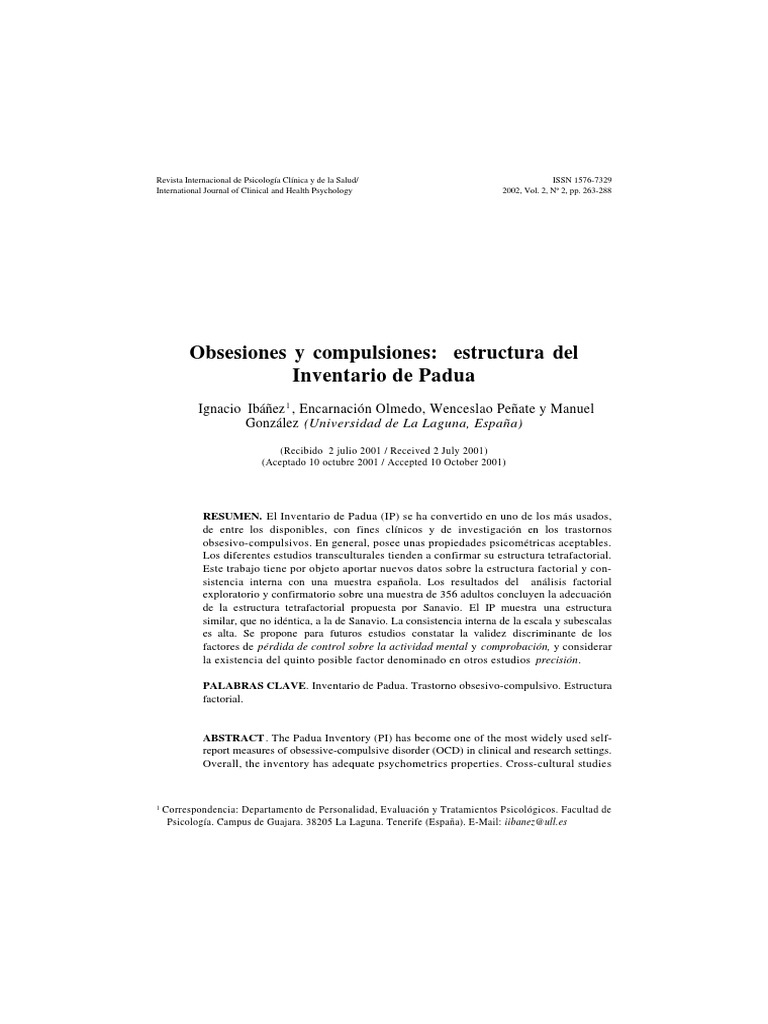 Inventario de Padua PDF | PDF | Desorden obsesivo compulsivo | Análisis ...