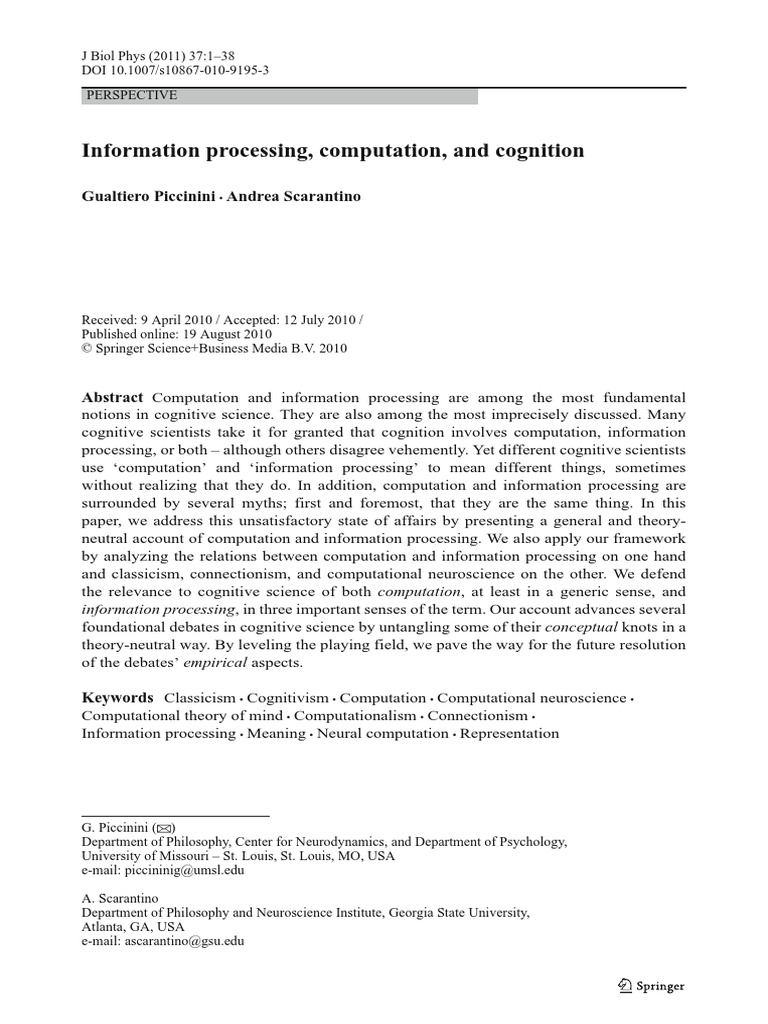 Information Processing, Computation, and Cognition | PDF | Algorithms | Function (Mathematics)