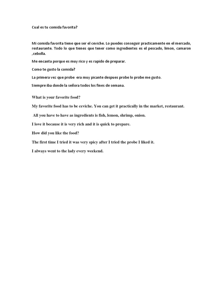 Cual Es Tu Comida Favorita | PDF