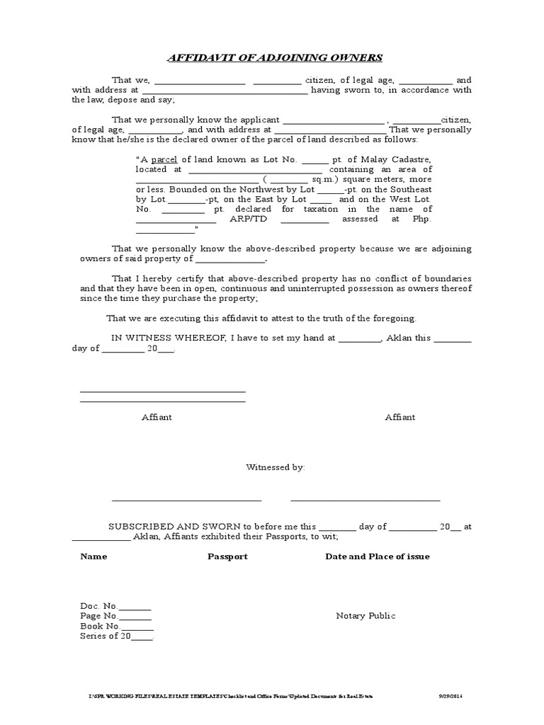 Affidavit of Adjoining Owners | PDF | Affidavit | Property
