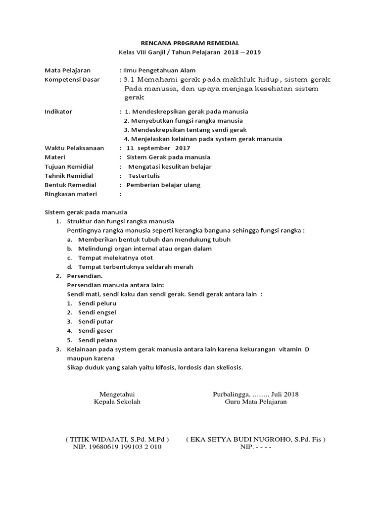 Rencana Program Remedial IPA Kelas 8 | PDF | Teknologi & Rekayasa