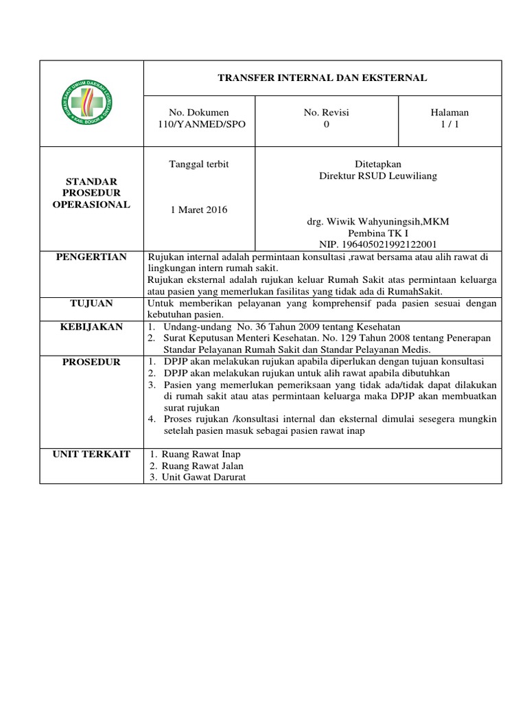 Sop Transfer Internal Dan Eksternal | PDF