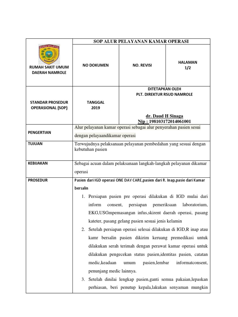 Sop Alur Pelayanan Kamar Operasi Pdf