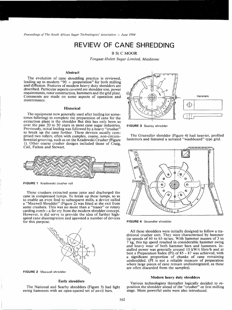 Review of Cane Shredding Techniques | PDF | Hammer | Materials
