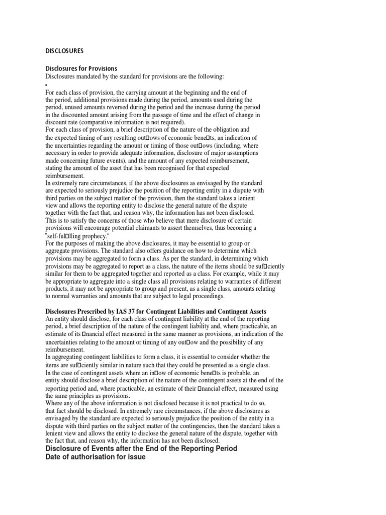 Disclosures Disclosures For Provisions | PDF | International Financial ...