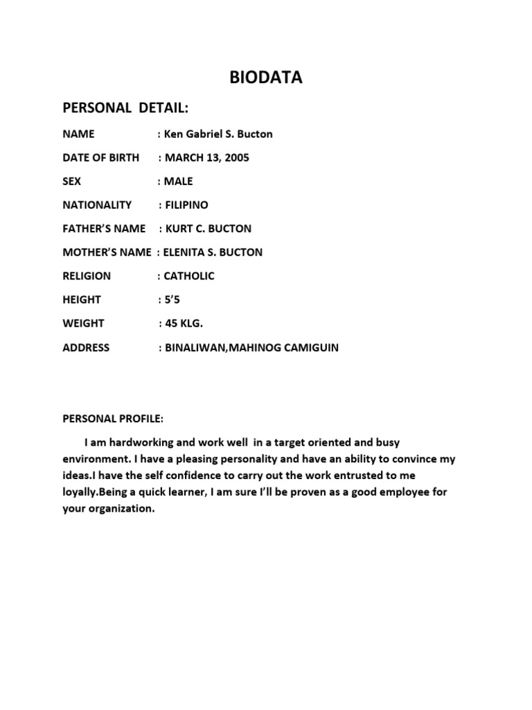 Biodata | PDF | Wellness