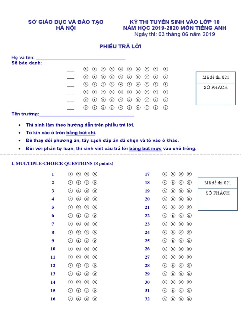40 Question Answer Sheet | PDF