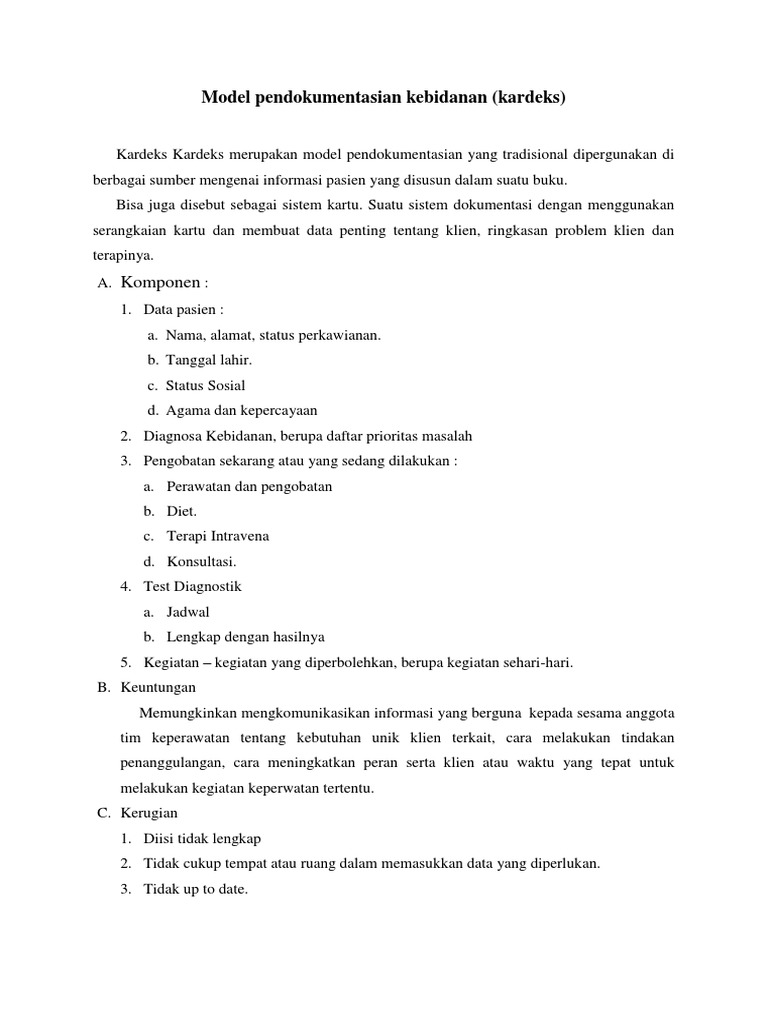 Model Pendokumentasian Kardeks Kebidanan | PDF
