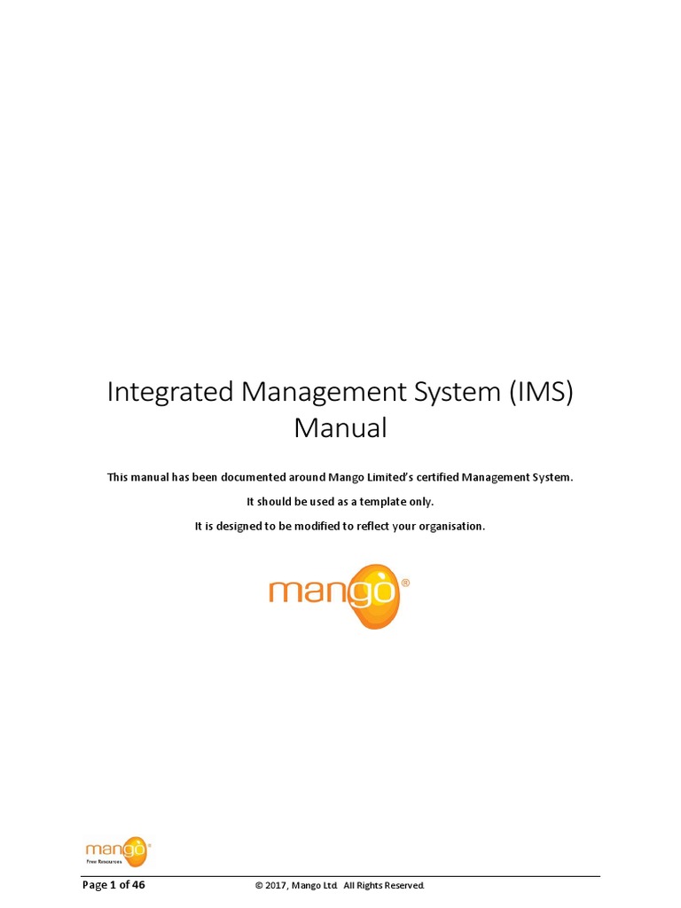 Integrated Management System (IMS) Manual | PDF | Iso 9000 ...