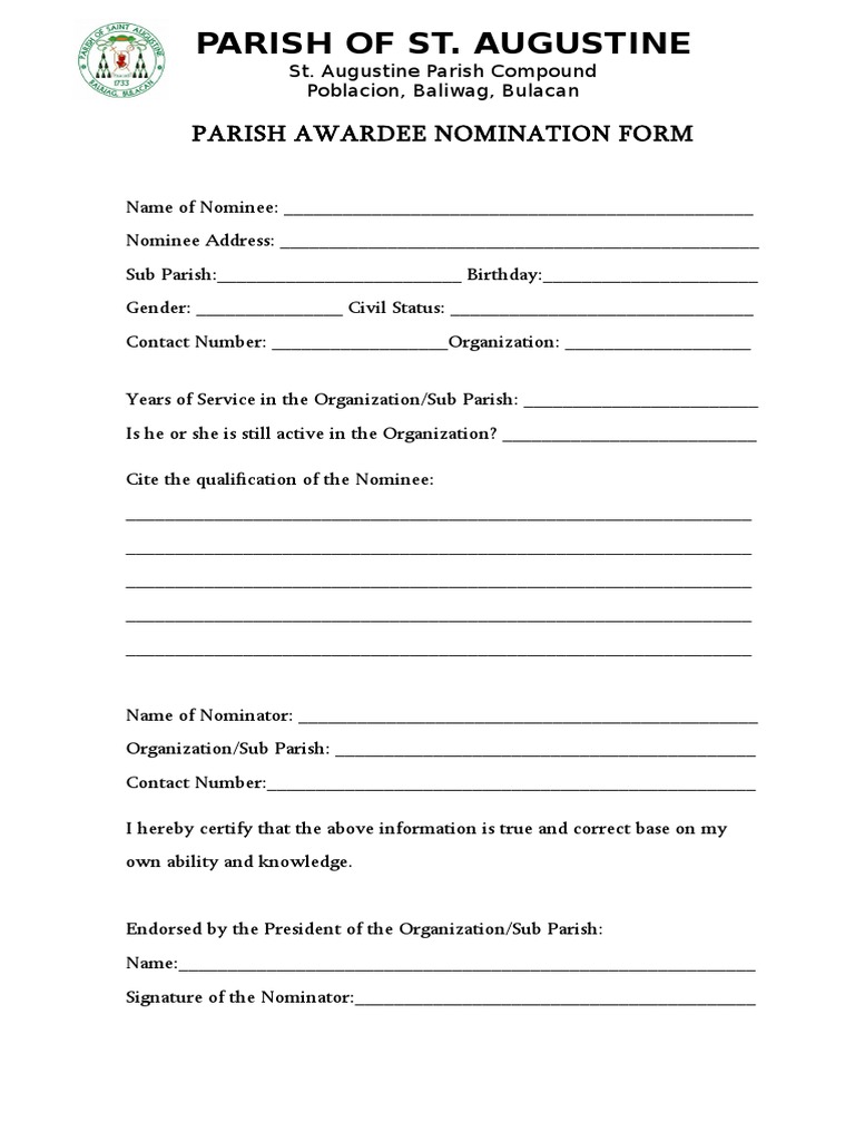 Parish Award Nomination Form | PDF | Lifestyle