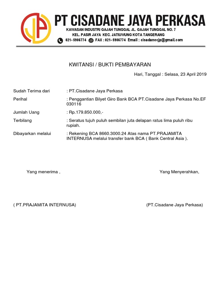 Contoh Form Kwitansi | PDF