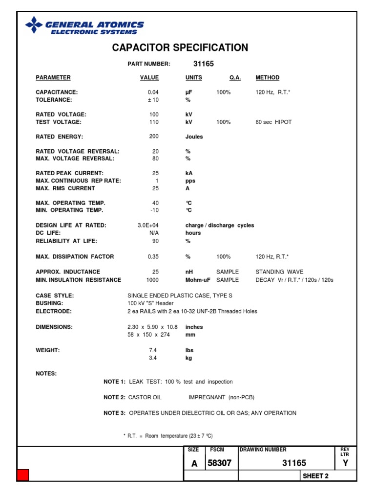 Capacitor Specification: R.T. Room Temperature (23 7 °C) | PDF ...