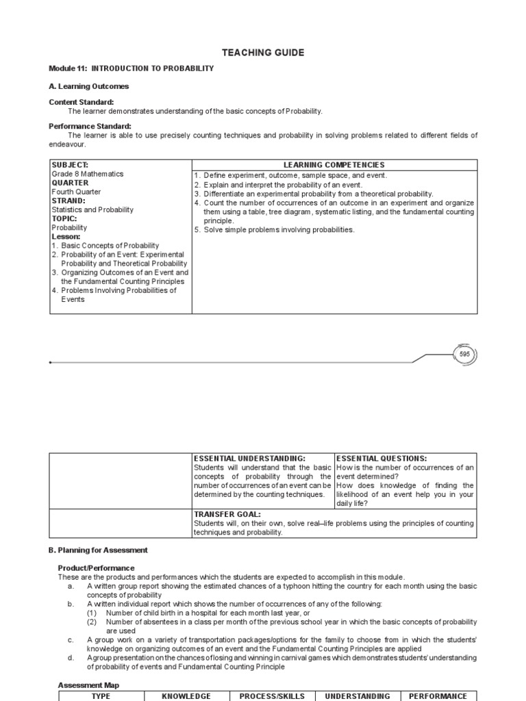 Grade 8 TG Math Module 11 PDF | PDF | Educational Assessment | Probability