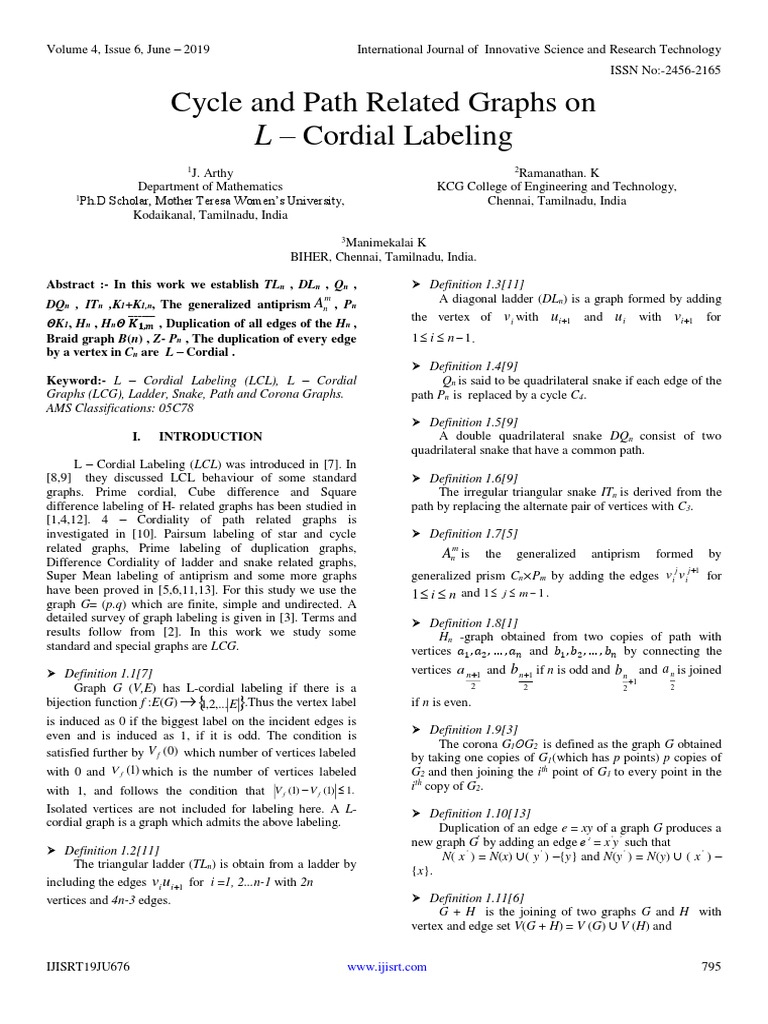 Cycle and Path Related Graphs On L - Cordial Labeling | PDF | Vertex ...