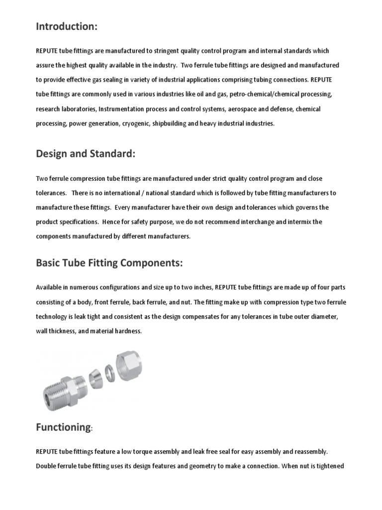 Tube Fittings | PDF | Pipe (Fluid Conveyance) | Nut (Hardware)
