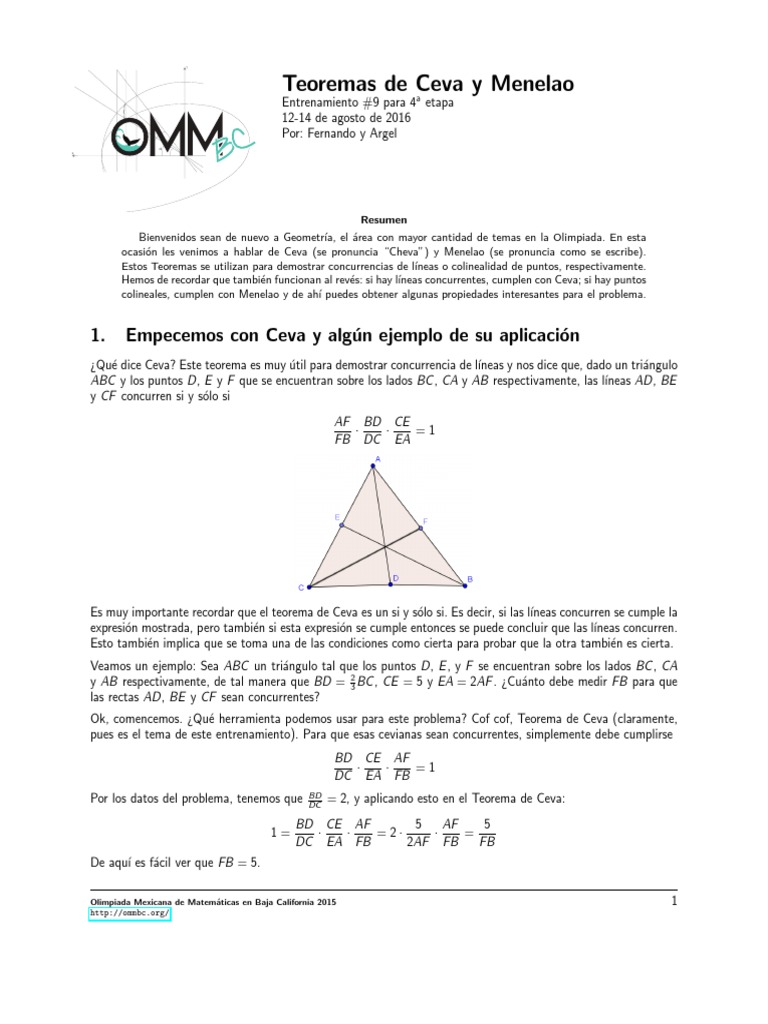 Teoremas de Ceva y Menelao | PDF | Triángulo | Geometría euclidiana