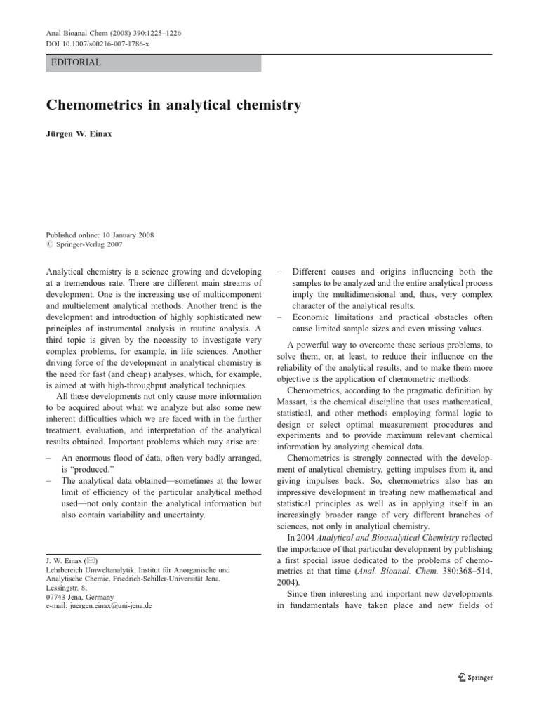 Chemometrics in Analytical Chemistry: Editorial | PDF | Chemometrics | Analytical Chemistry