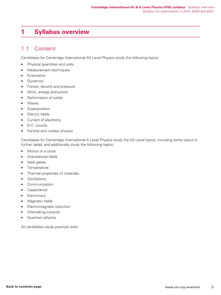 Cambridge A Level Physics 9702 Syllabus | PDF | Momentum | Temperature