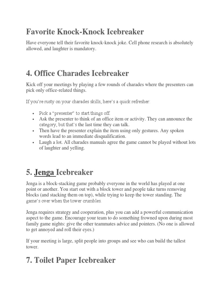 Favorite Knock-Knock Icebreaker: Jenga | PDF