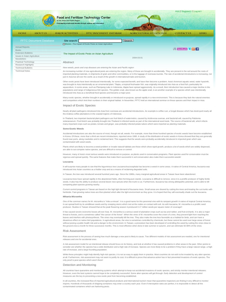 FFTC Document Database: Site Search Search | PDF | Introduced Species | Weed