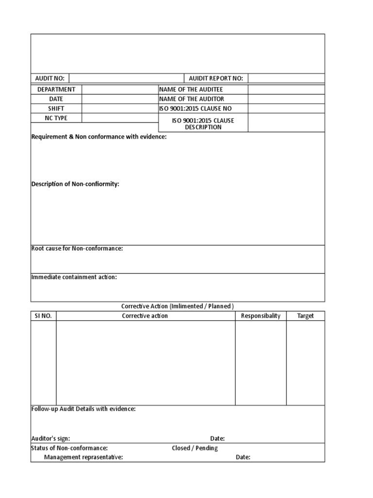 Audit Non Confirmance Report | PDF