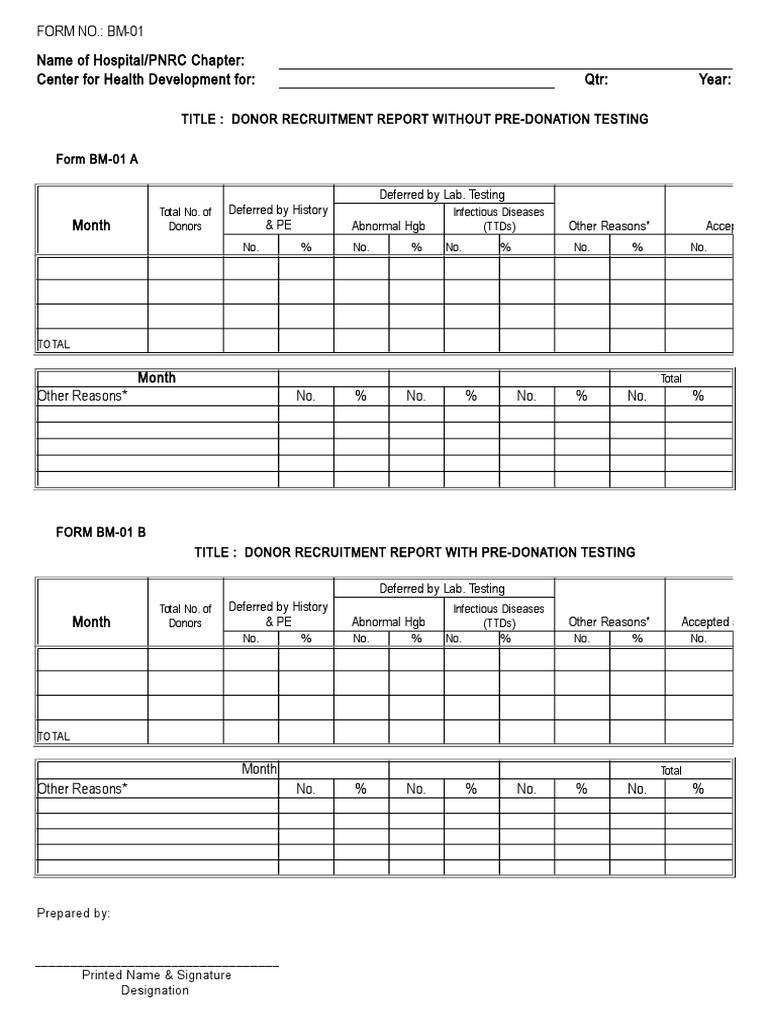 Use This Form BLANK Blood Monitoring Report From RVBSP | PDF | Blood ...