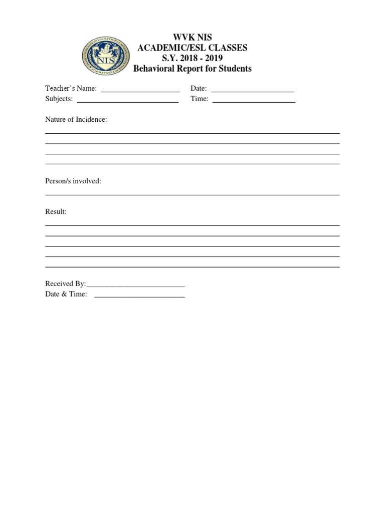 Behavioral Report Blank Form | PDF