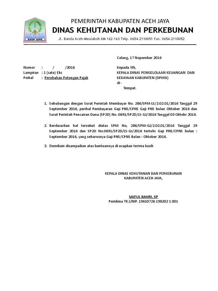 Surat Perubahan SP2D | PDF